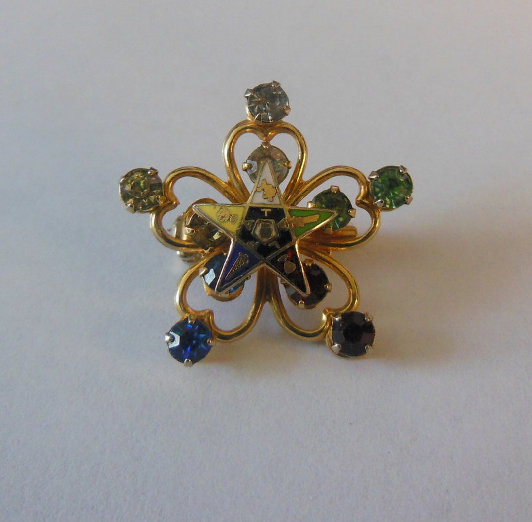 10K Gold Eastern Star Rhinestone Custom Made Flower Pin - Etsy