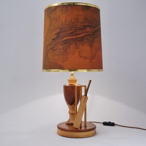 Marquetry Wood Inlaid Table Lamp, Sport Cricket Theme, 1950s Ca ...