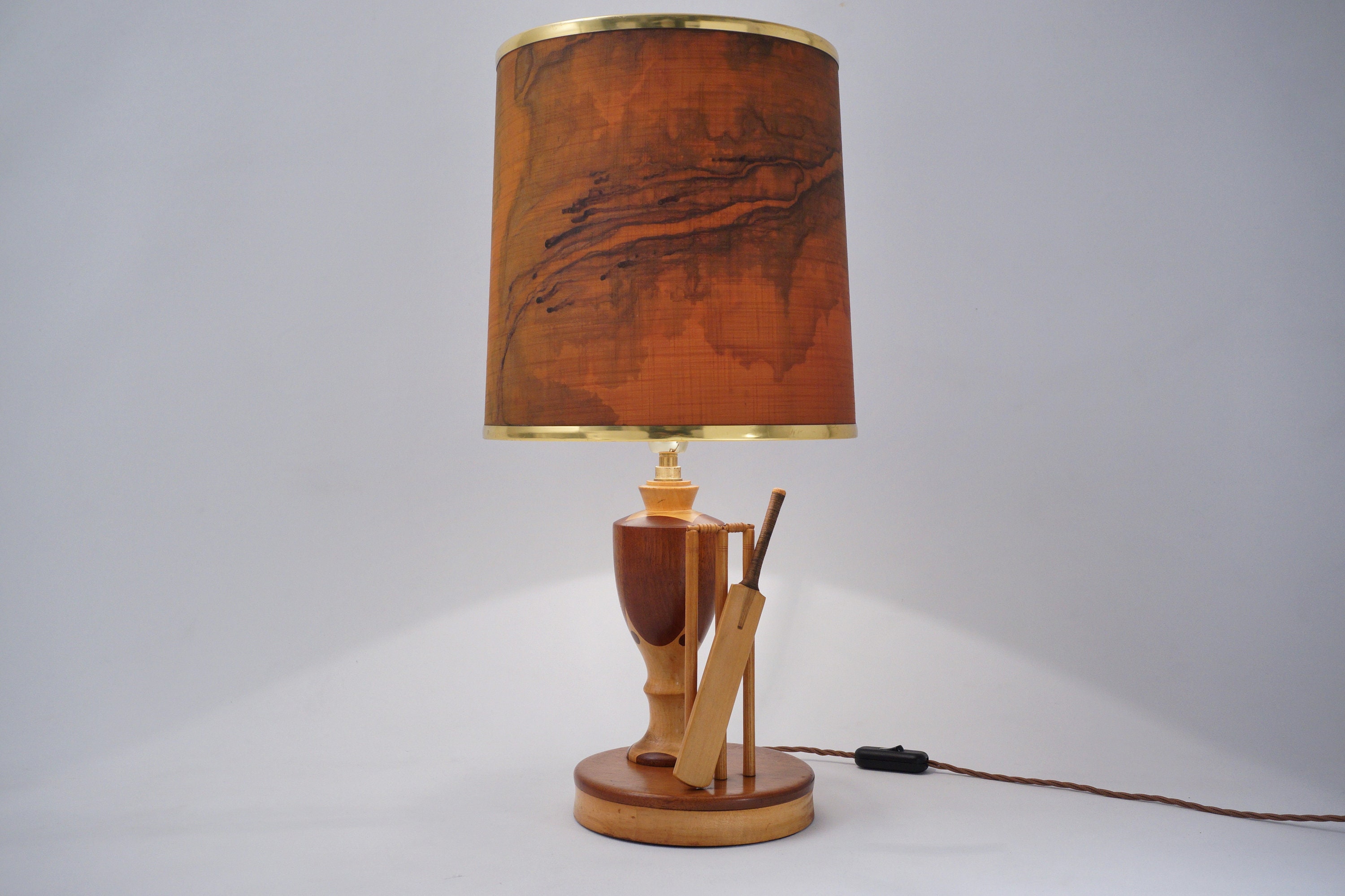 Marquetry Wood Inlaid Table Lamp, Sport Cricket Theme, 1950s Ca ...