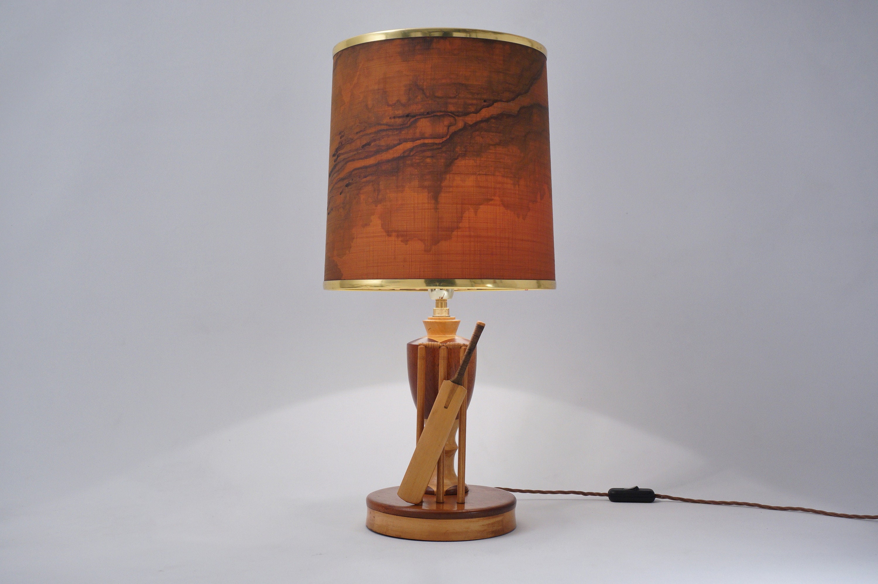 Marquetry Wood Inlaid Table Lamp, Sport Cricket Theme, 1950s Ca ...