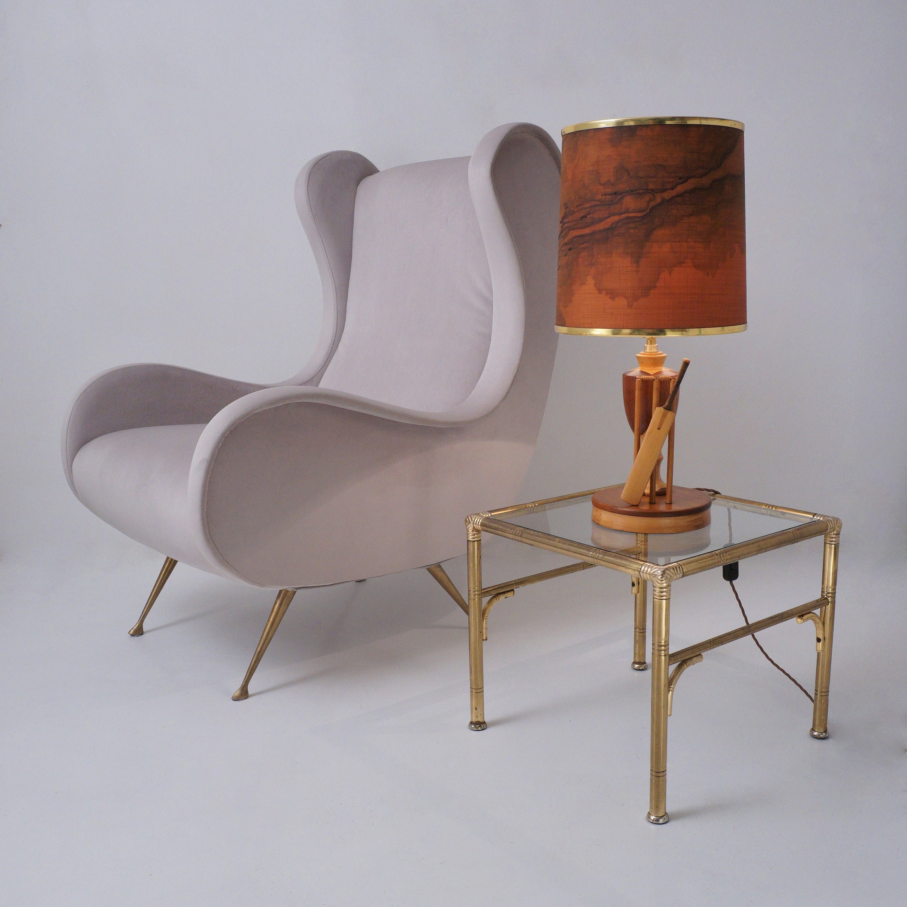 Marquetry Wood Inlaid Table Lamp, Sport Cricket Theme, 1950s Ca ...