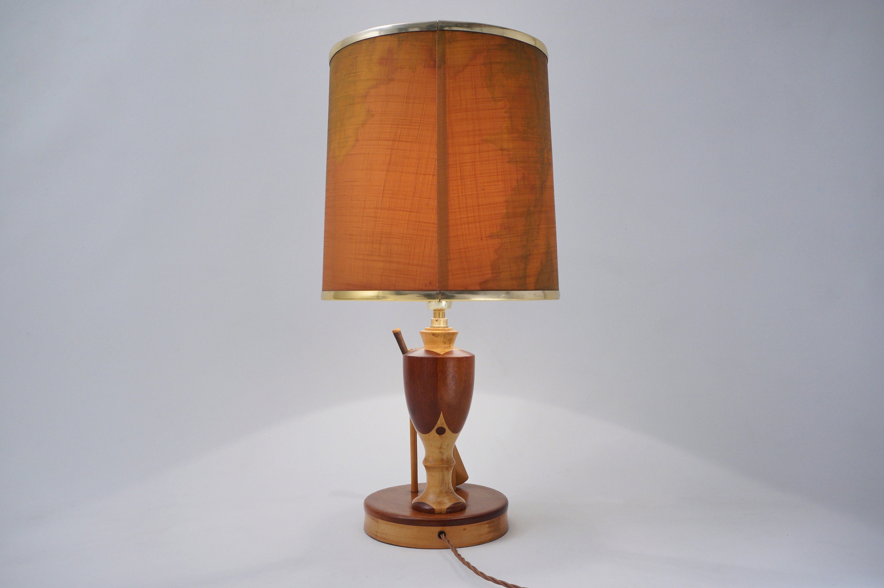 Marquetry Wood Inlaid Table Lamp, Sport Cricket Theme, 1950s Ca ...