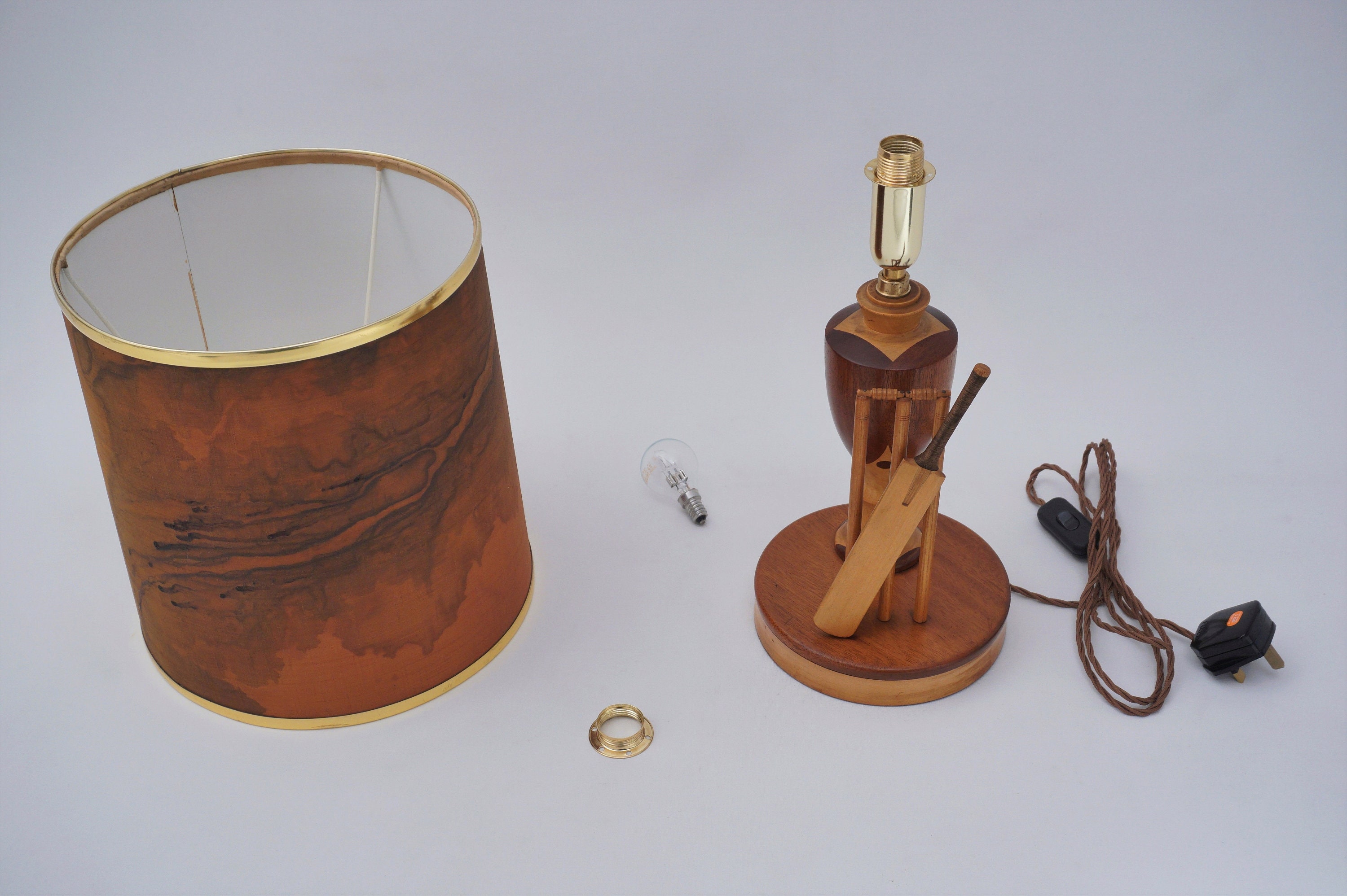 Marquetry Wood Inlaid Table Lamp, Sport Cricket Theme, 1950s Ca ...