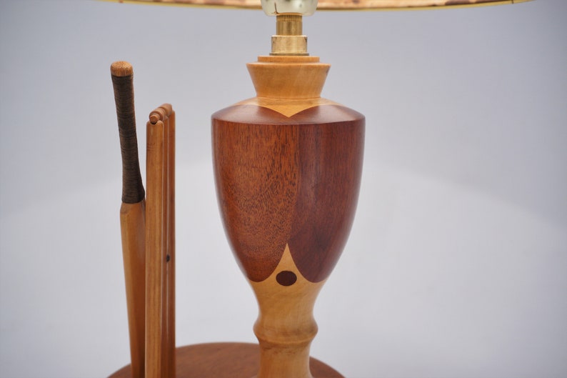 Marquetry Wood Inlaid Table Lamp, Sport Cricket Theme, 1950s Ca ...