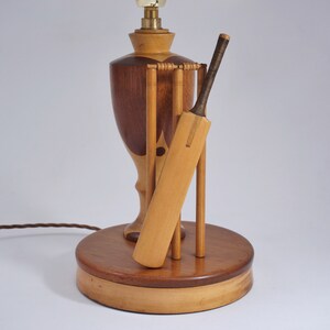 Marquetry Wood Inlaid Table Lamp, Sport Cricket Theme, 1950s Ca ...