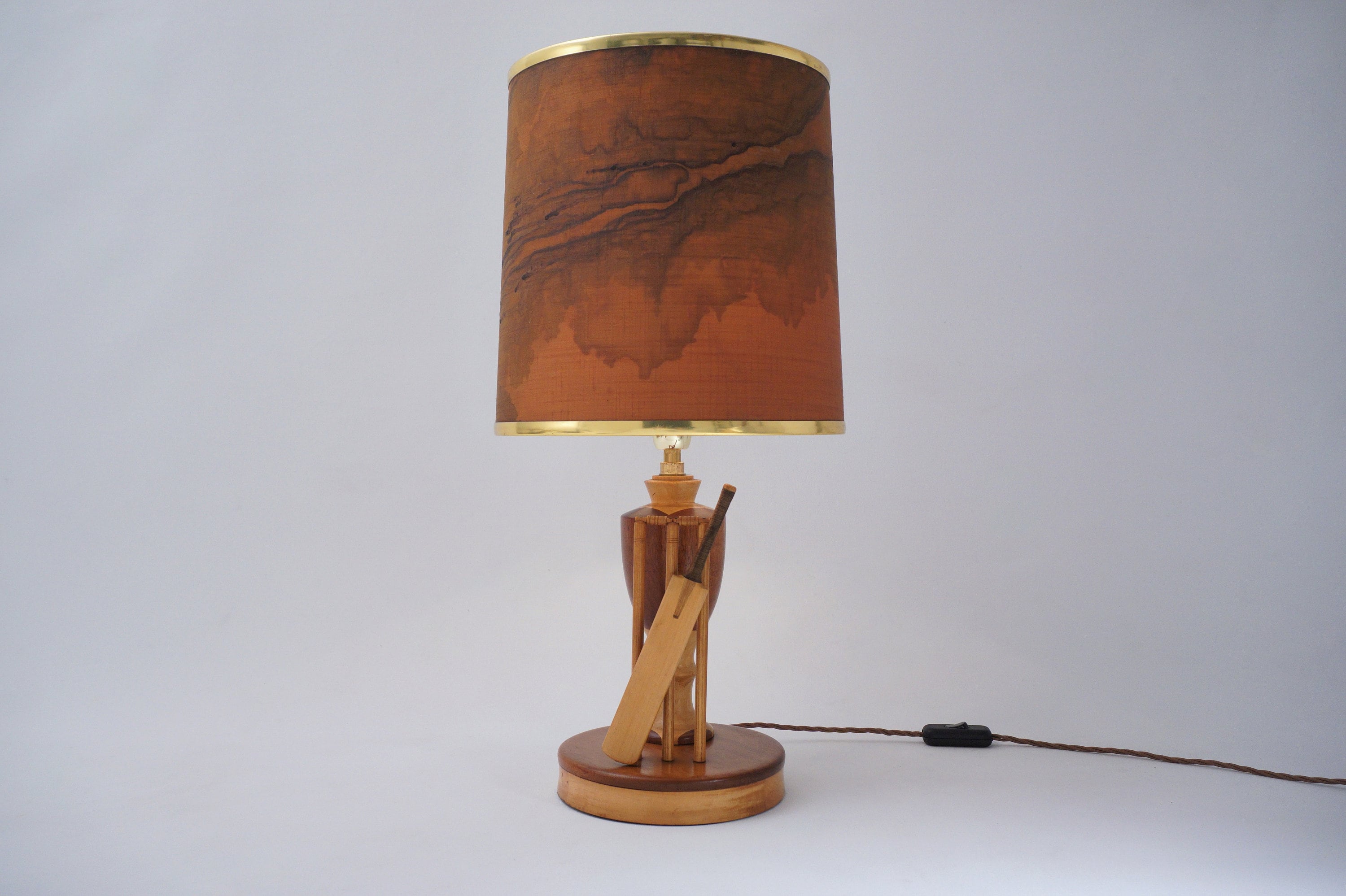 Marquetry Wood Inlaid Table Lamp, Sport Cricket Theme, 1950s Ca ...