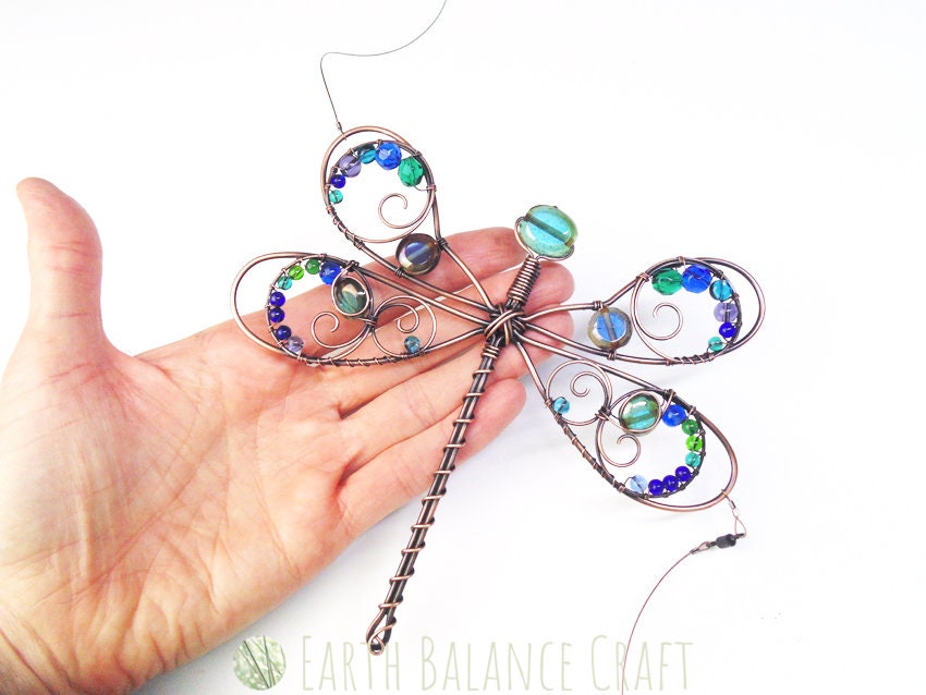 Dragonfly Suncatcher, Blue Gemstones, Wildlife Wall Art, Outdoor Garden ...
