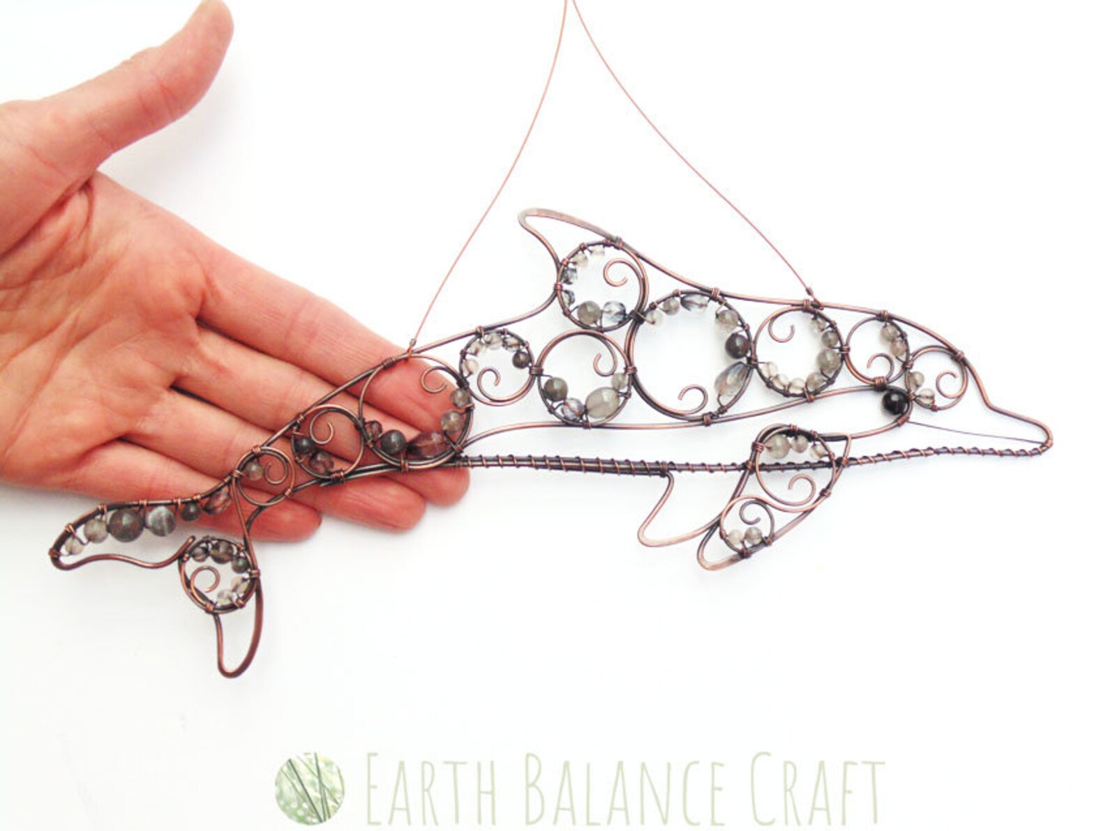Dolphin Suncatcher, Sea Life Decor, Wire Work Art, Marine Mammal, Metal ...
