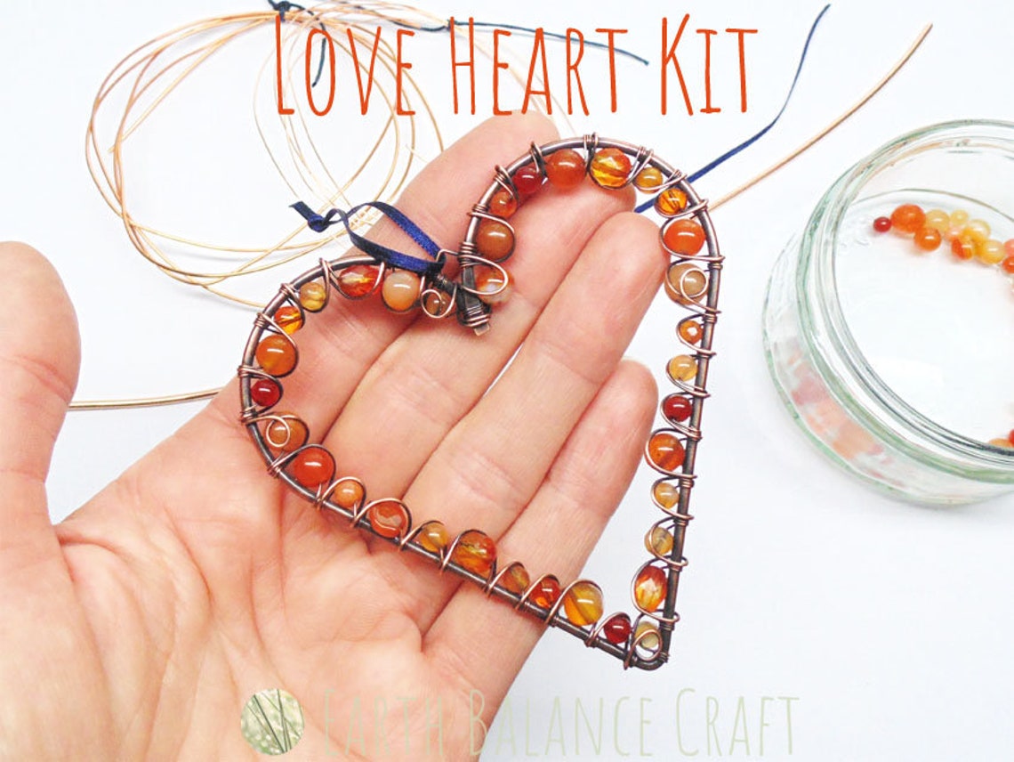 Love Heart Craft Kit: Copper Wire Wrapping, Gemstone Beads (no Tools ...