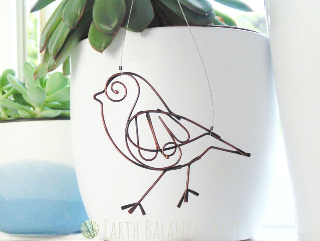 Wire Bird Hanging Decoration, Garden Bird Art, Bird Lover Gift, Copper ...