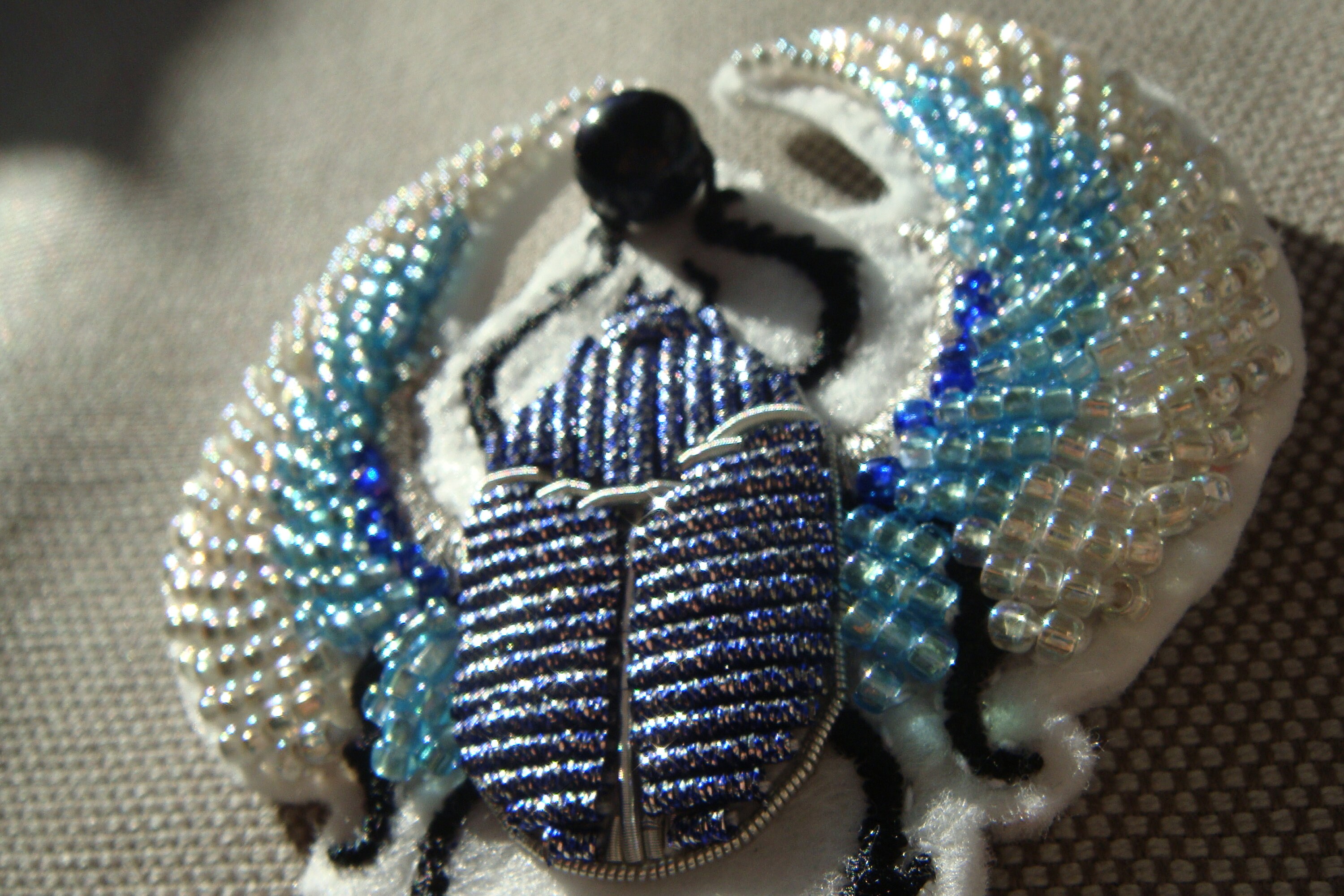 Blue Winged Scarab Embroidered Brooch - Gold Embroidery. - Etsy