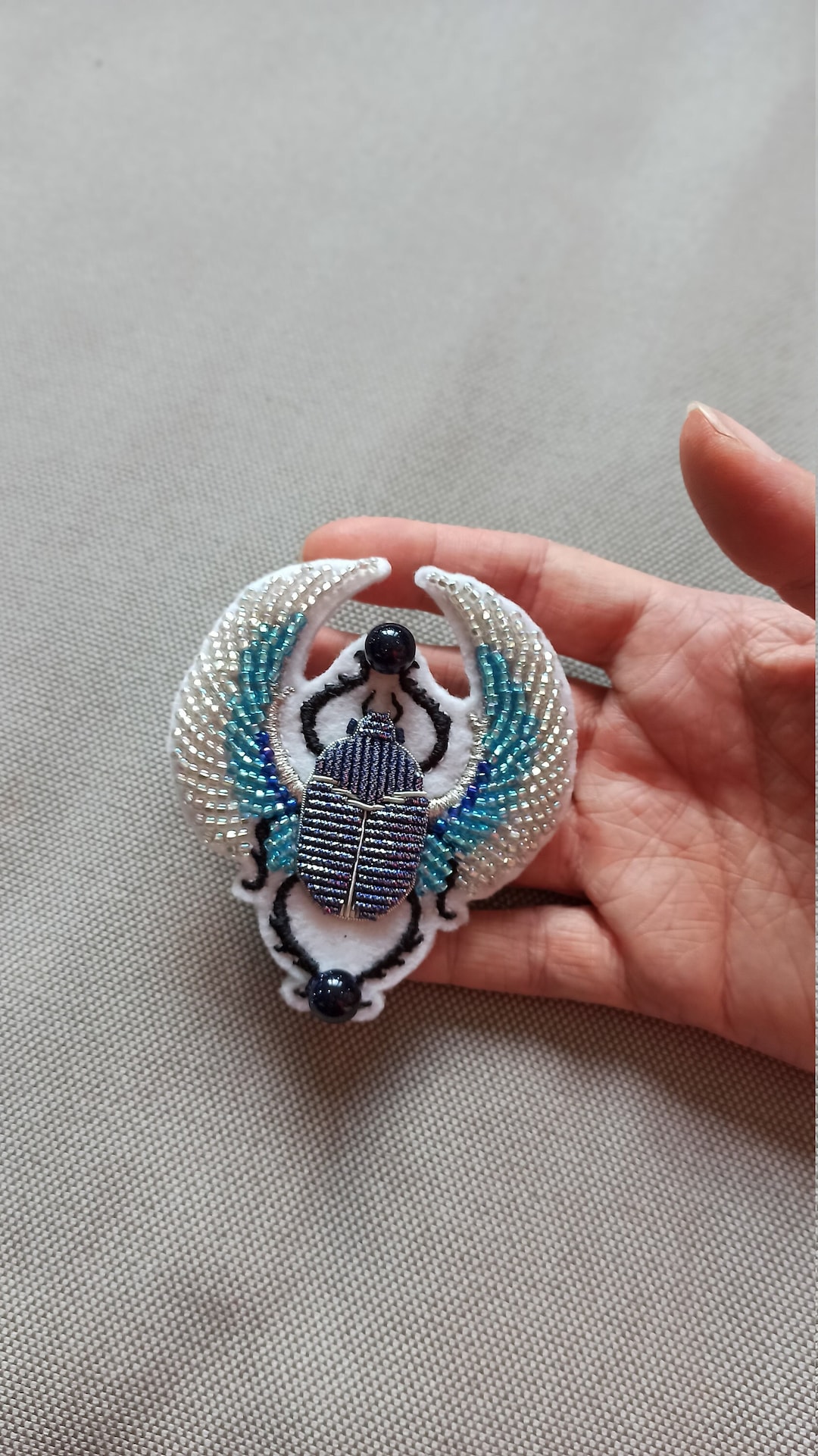 Blue Winged Scarab Embroidered Brooch - Gold Embroidery. - Etsy