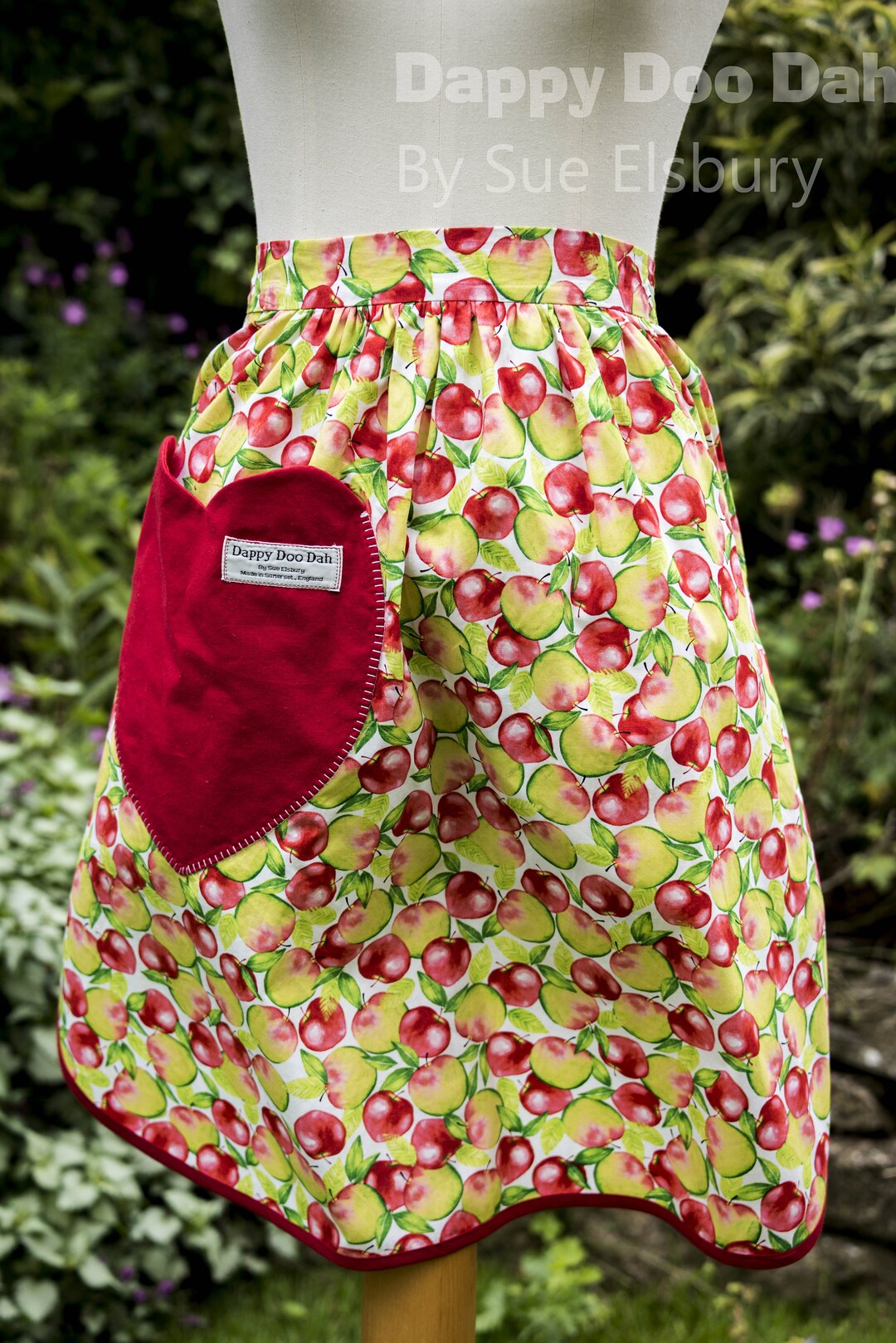 Handmade Cotton Half Apron: Retro Fruit Print With Heart Pocket - Etsy