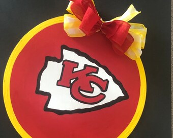 Hand Painted Kansas City Chiefs Door Hanger, Front Porch Decor, Kansas ...