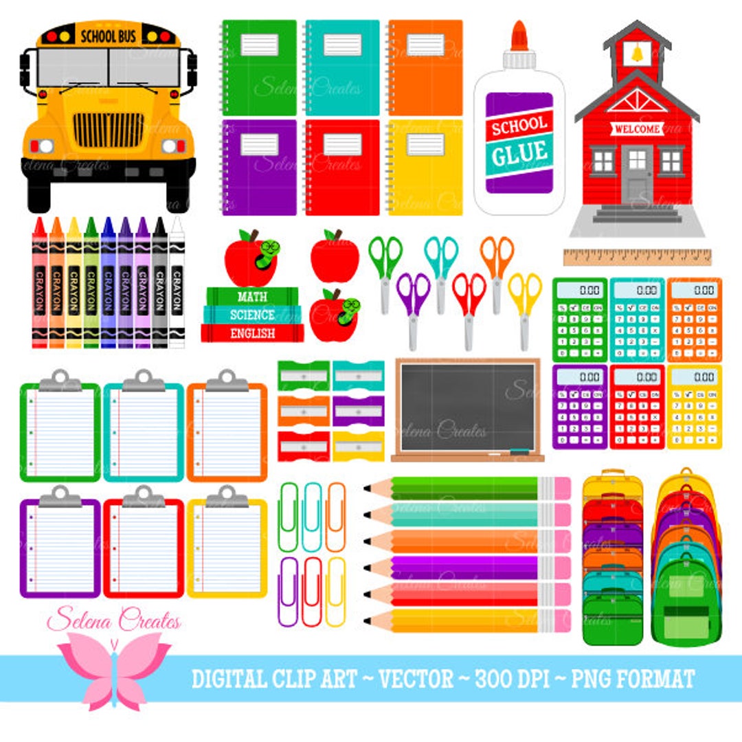 Back to School Clipart Set, School Supplies Clipart Set, Teacher Clip ...