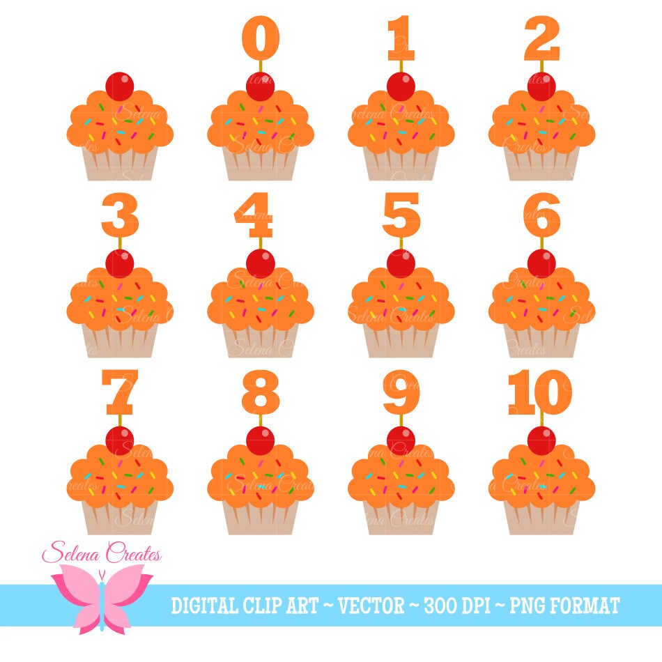 Cupcake Clipart, Digital Clipart, Orange Cupcakes, Birthday Party ...