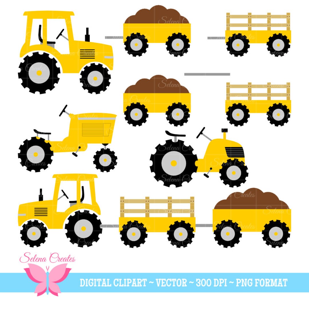 Tractor Clipart Set, Yellow Tractors, Vector, PNG Format - Etsy