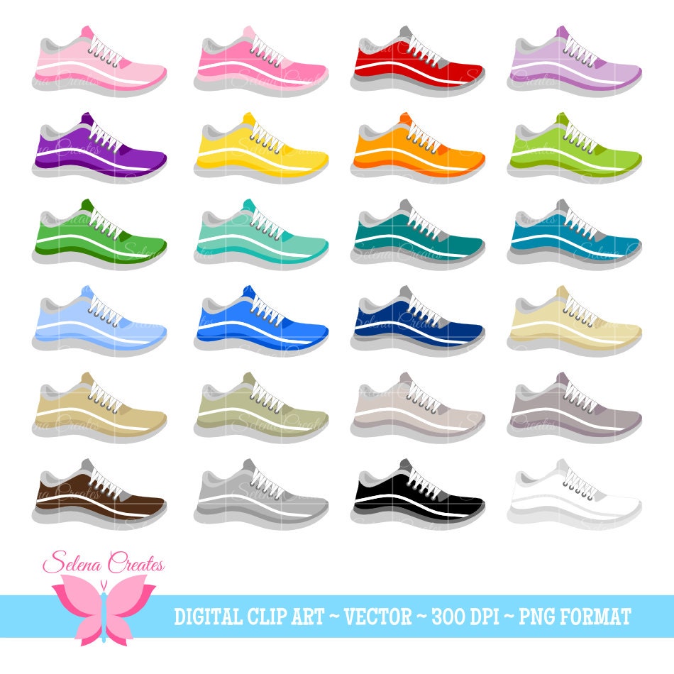 Sneaker Clipart Set, Digital Clipart, Tennis Shoe, Athletic Shoe ...