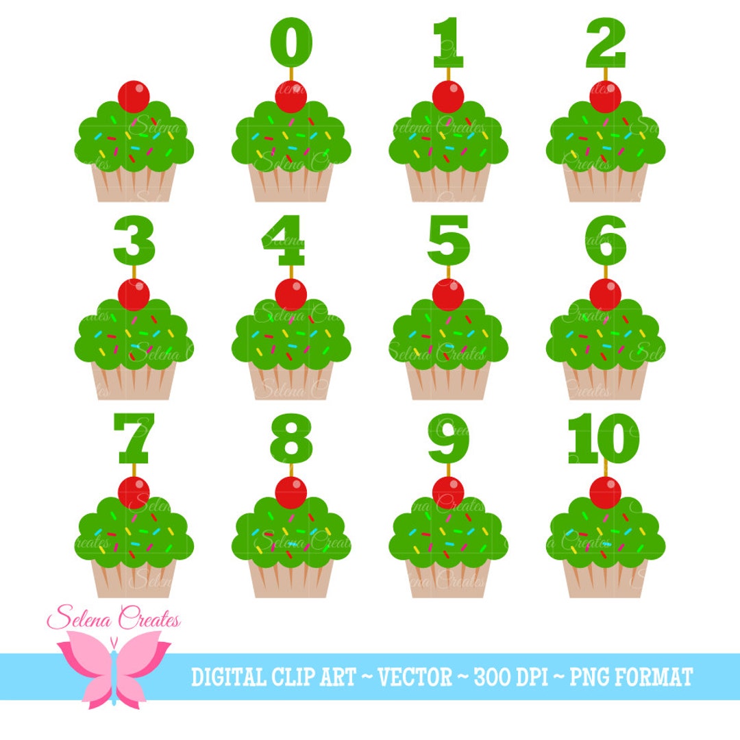Cupcake Clipart, Digital Clipart, Green Cupcakes, Birthday Party ...