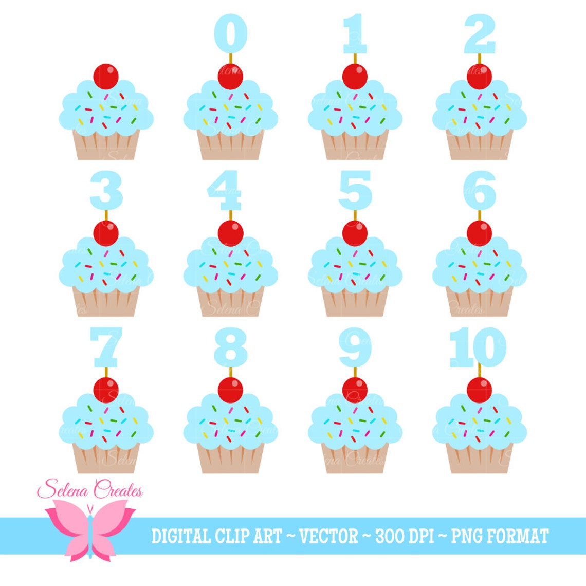 Cupcake Clipart, Digital Clipart, Aqua Cupcakes, Turquoise Cupcakes ...