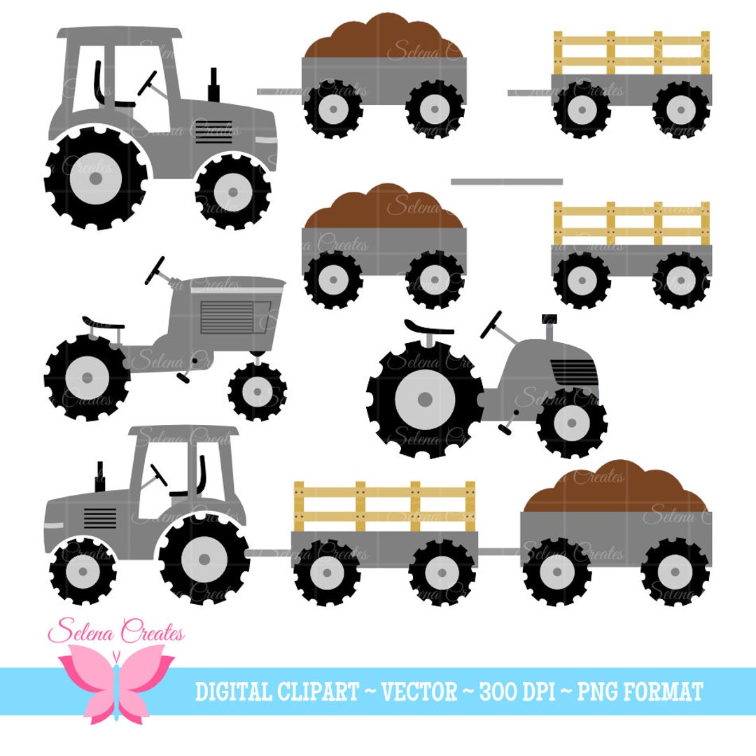 Tractor Clipart Set Gray Tractors Vector PNG Format - Etsy