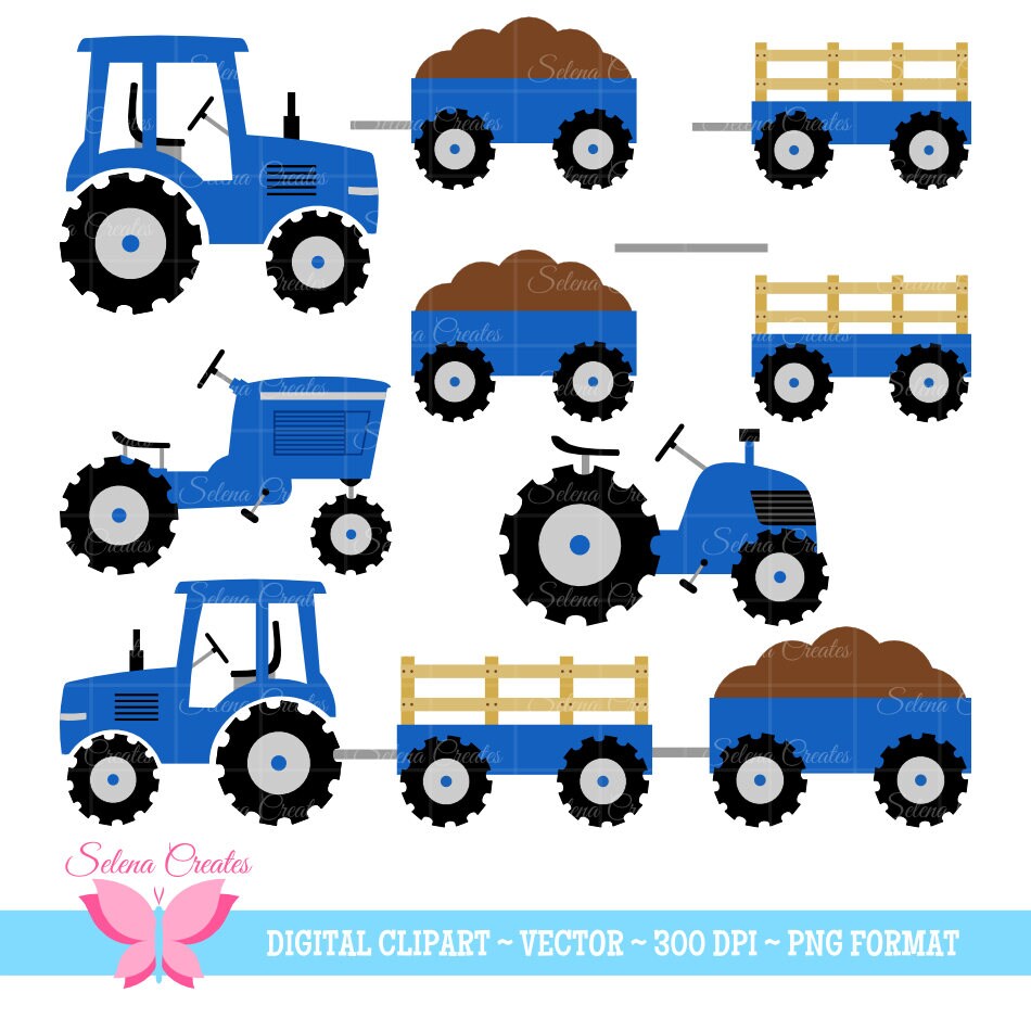 Tractor Clipart Set, Blue Tractors, Vector, PNG Format - Etsy