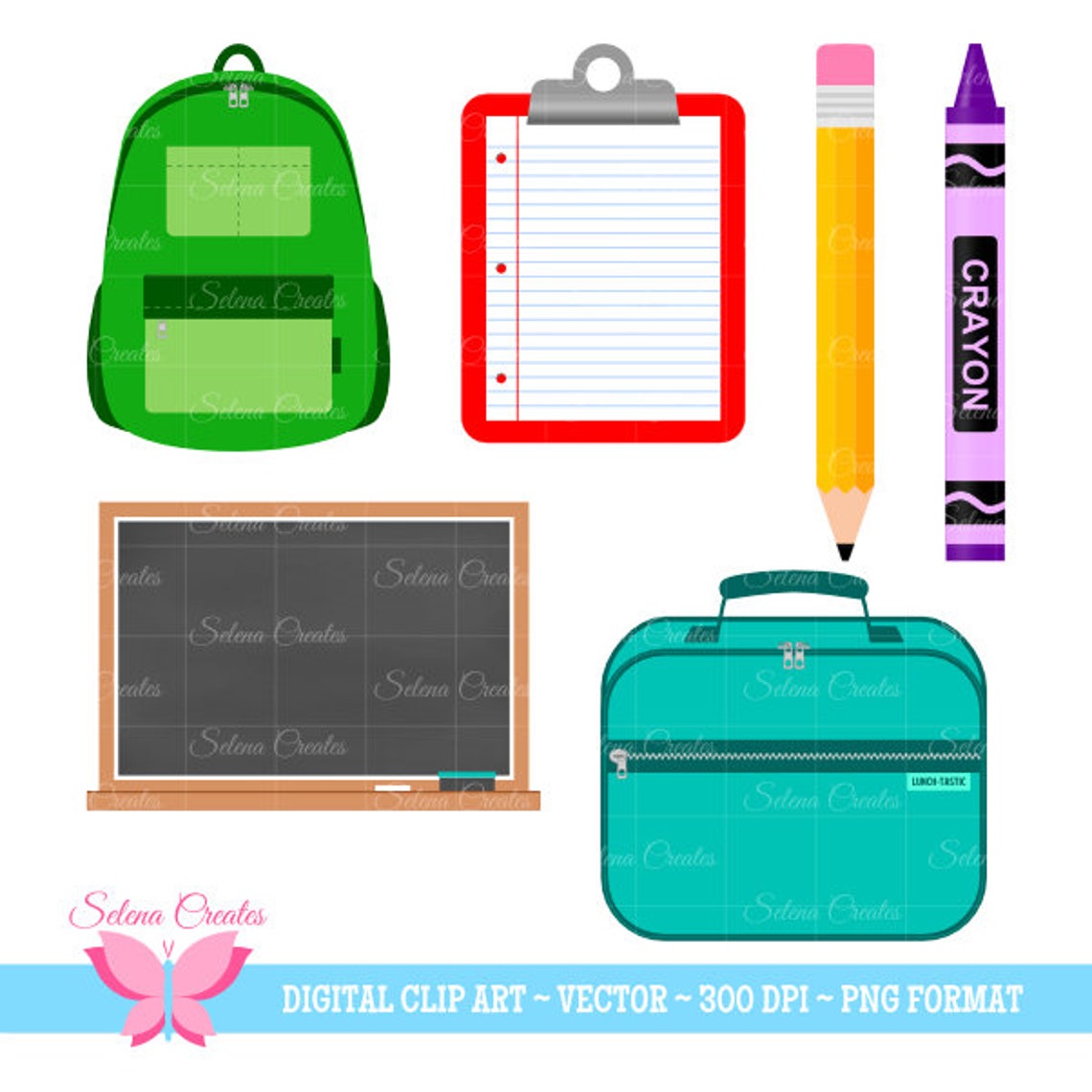 Back to School Clipart Set, School Supplies Clipart Set, Teacher Clip ...