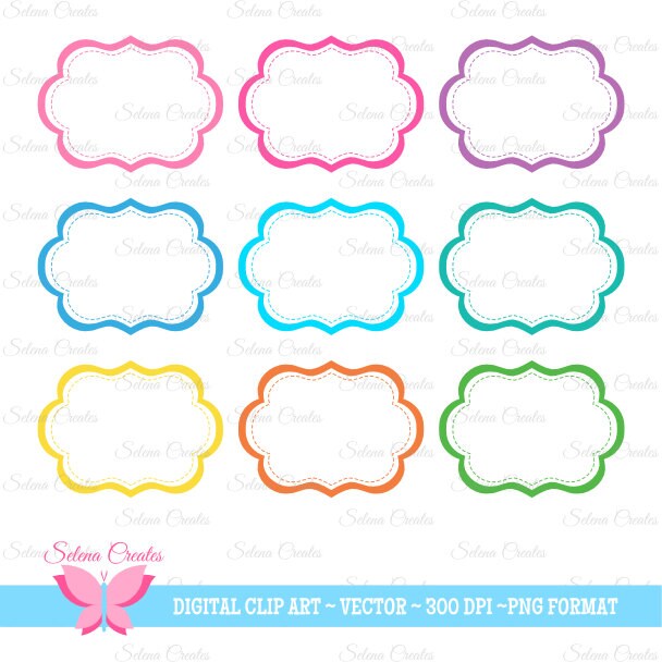 Bracket Frame Tag Clipart, Bright Colors Set 1, Outlined, Digital ...