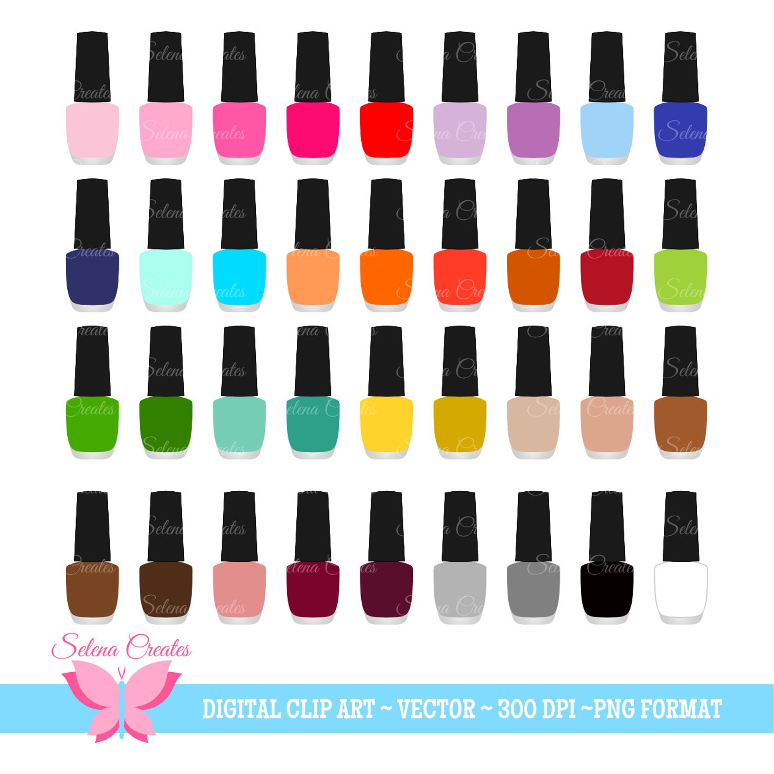 Nail Polish Clipart Set, Digital Clipart, Nail Color, Nail Salon ...