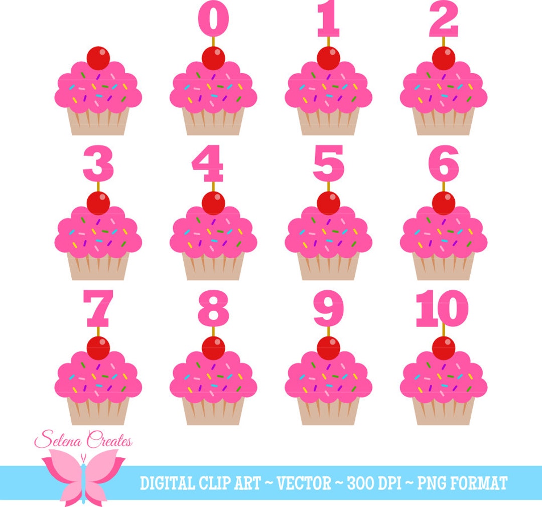 Cupcake Clipart, Digital Clipart, Hot Pink Cupcakes, Birthday Party ...