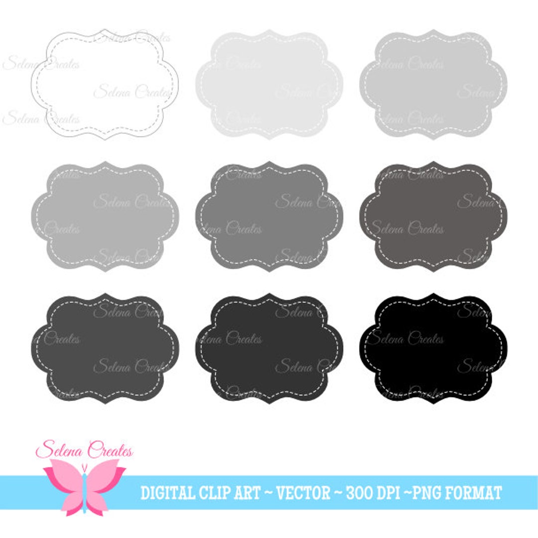 Bracket Frame Tag Clipart Set Digital Clipart Black White - Etsy