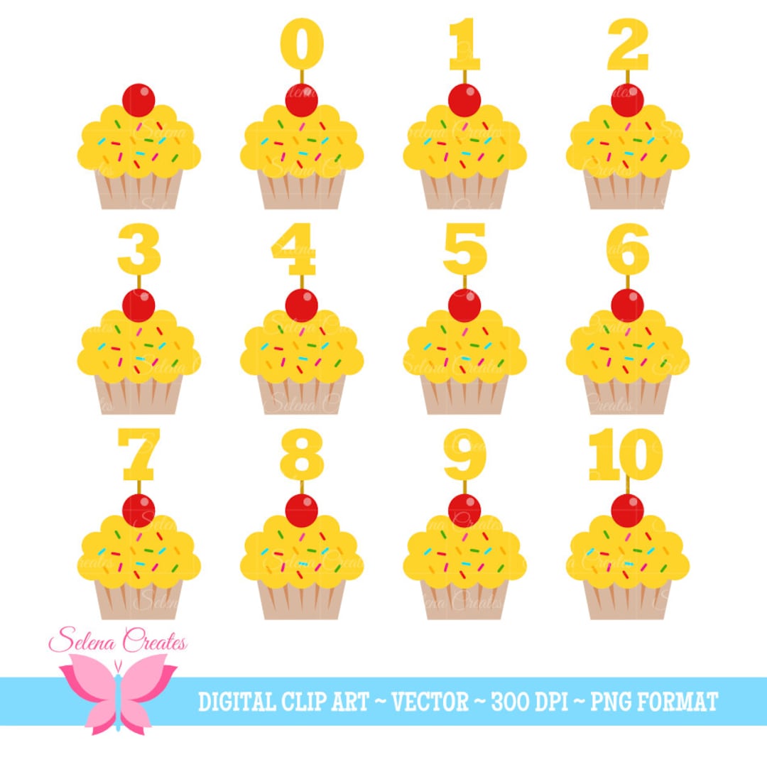 Cupcake Clipart, Digital Clipart, Yellow Cupcakes, Birthday Party ...