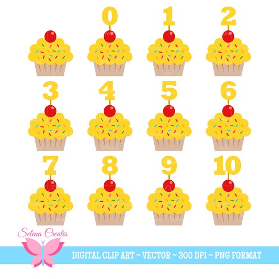 Cupcake Clipart Digital Clipart Yellow Cupcakes Birthday - Etsy