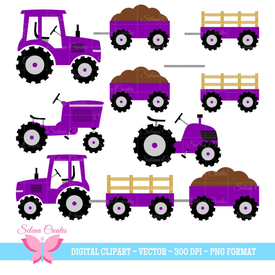 Tractor Clipart Set Purple Tractors Vector PNG Format - Etsy