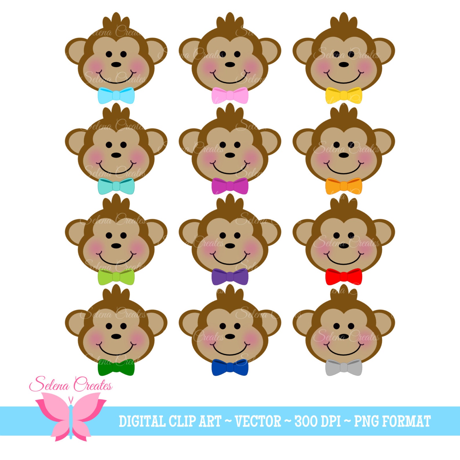 Boy Monkey Clipart Set, Digital Clipart, Boy Monkey, Monkey Face ...