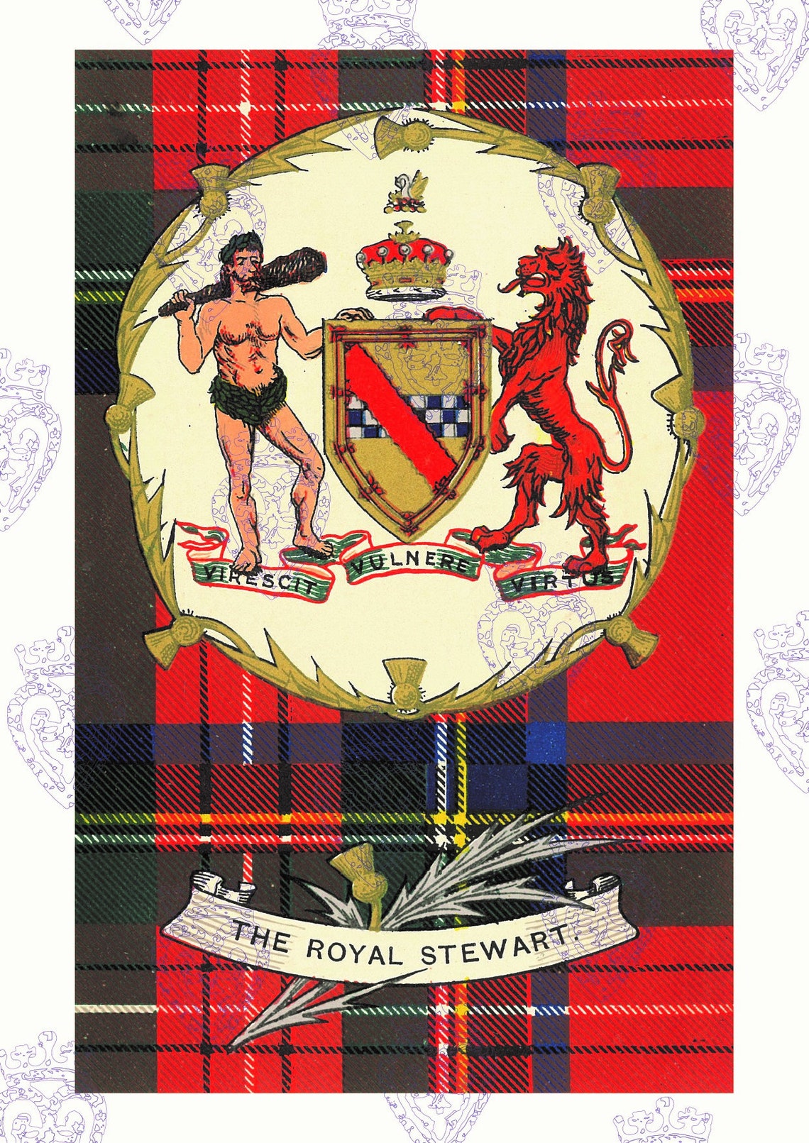 ROYAL STEWART crest & Tartan Print Reproduction From an Antique ...