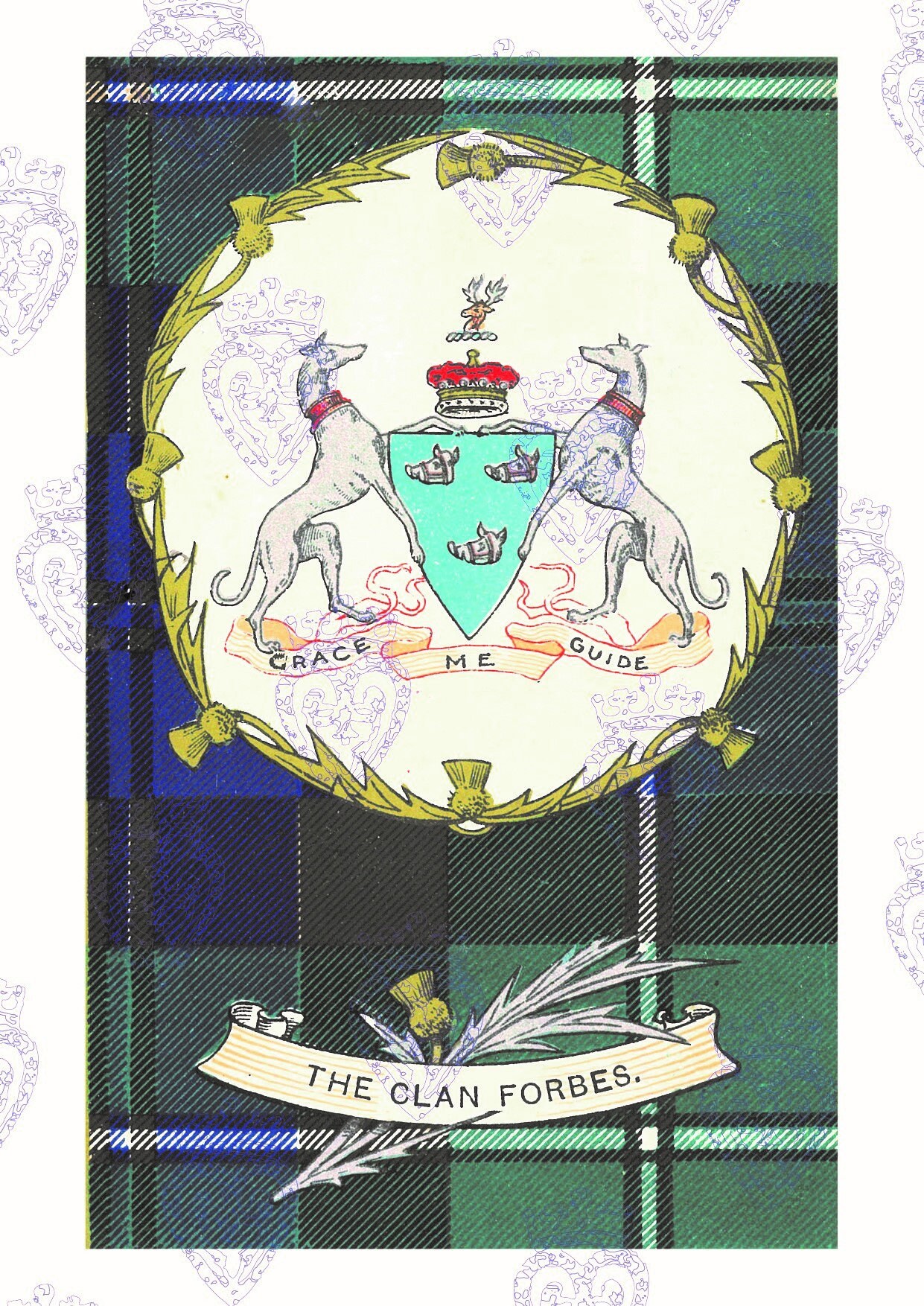 FORBES CLAN crest & Tartan Print Reproduction From an Antique Original ...