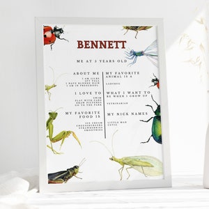 Editable Bug Birthday Milestone Sign Insect Party Age Chart About Me ...