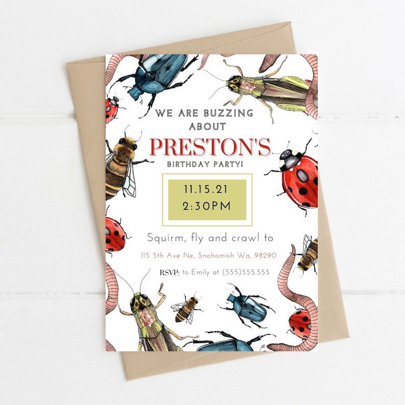 Bug Birthday Invitation Bug Invitation Bug Party Invitation - Etsy