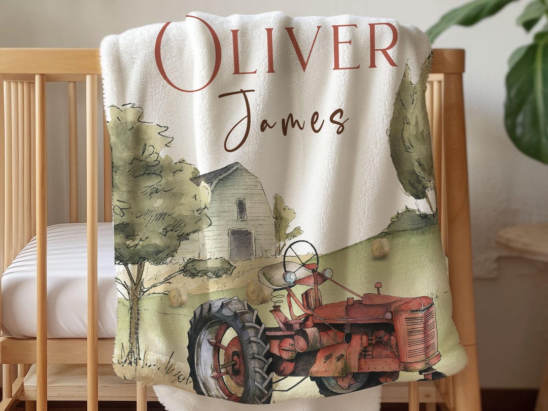 Personalized Baby Blanket Tractor Farm Blanket Boy Gift for Baby ...