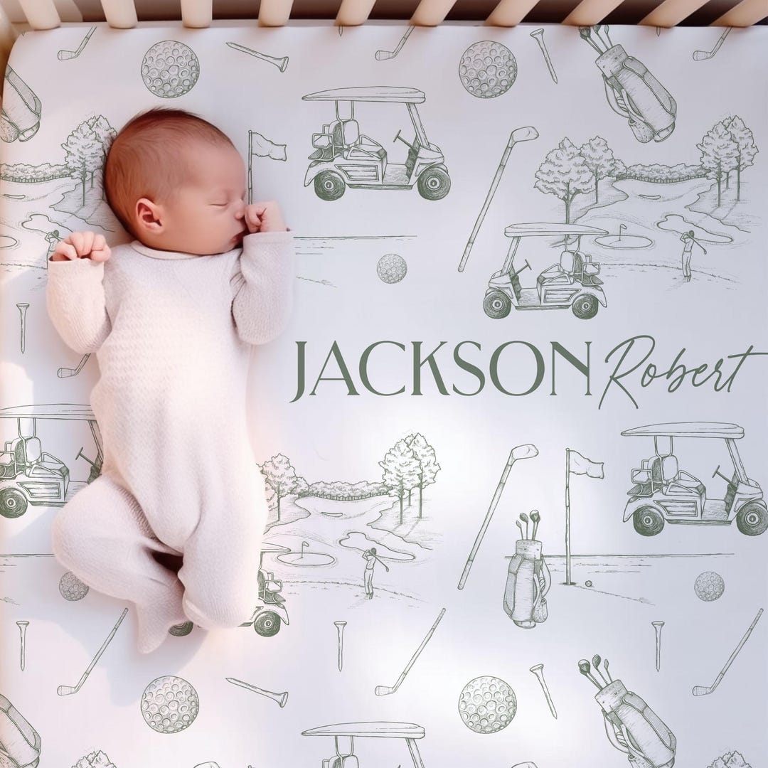 Custom Name Crib Sheet Golf Nursery Decor Personalized Baby Shower Gift ...