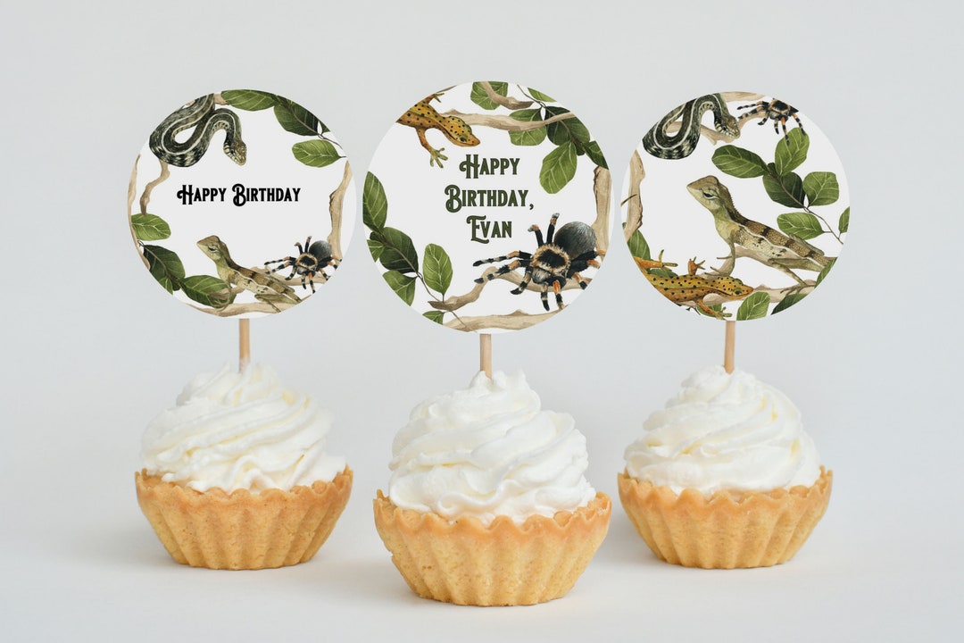 Reptile Cupcake Topper Printable Reptile Cake Topper Bundle Reptile Birthday Party Decor Lizard ...