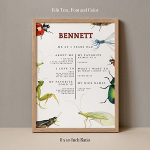 Editable Bug Birthday Milestone Sign Insect Party Age Chart About Me ...