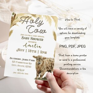 Highland Cow Baby Shower Invitation Boho Pampas Grass Baby Shower ...