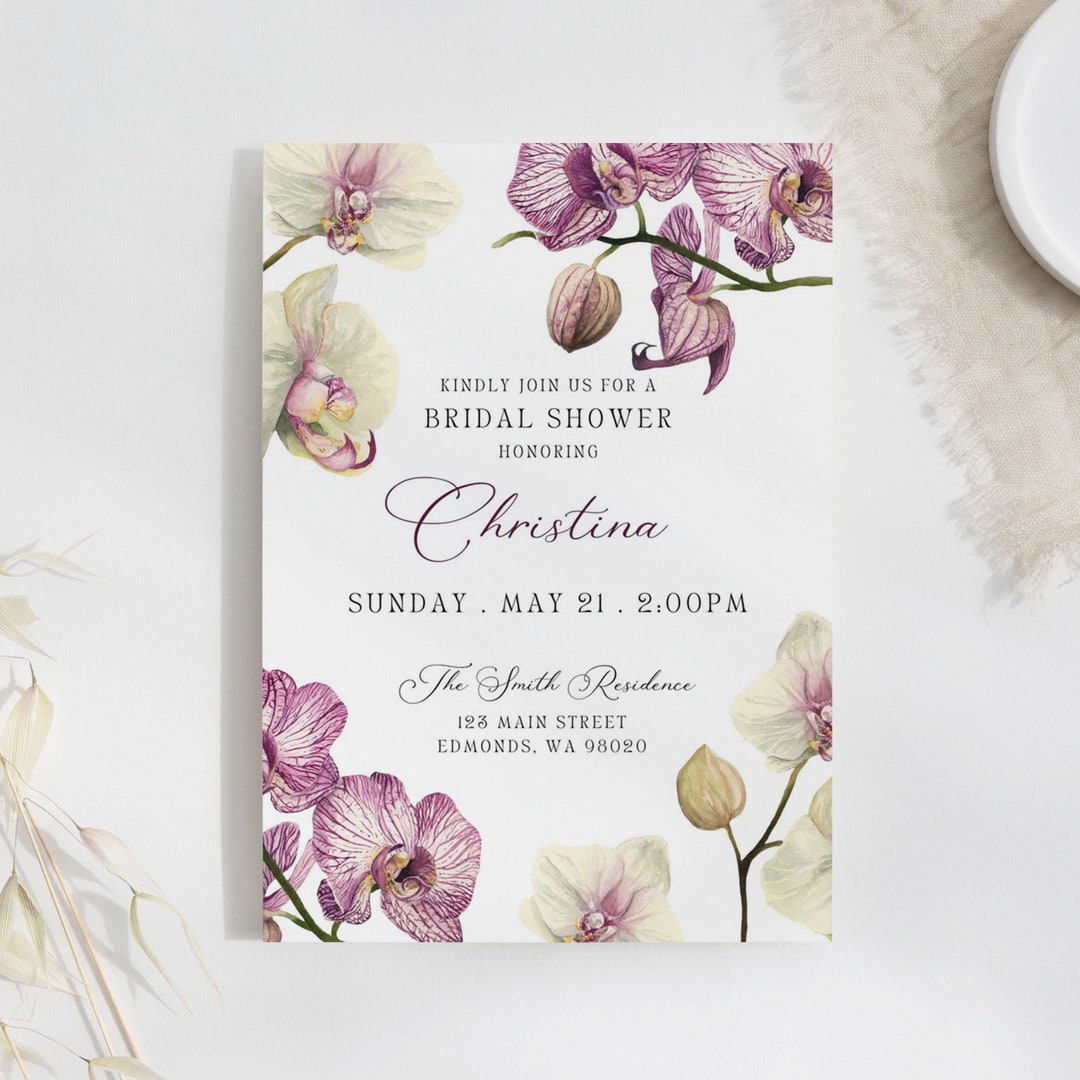 Orchid Wedding Invitation Purple Orchid Invitation Floral Orchid Bridal ...