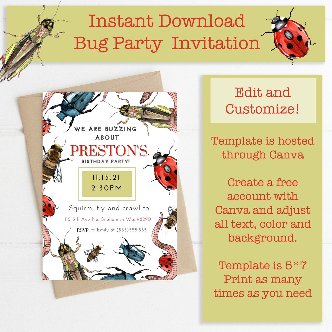 Bug Birthday Invitation Bug Invitation Bug Party Invitation - Etsy