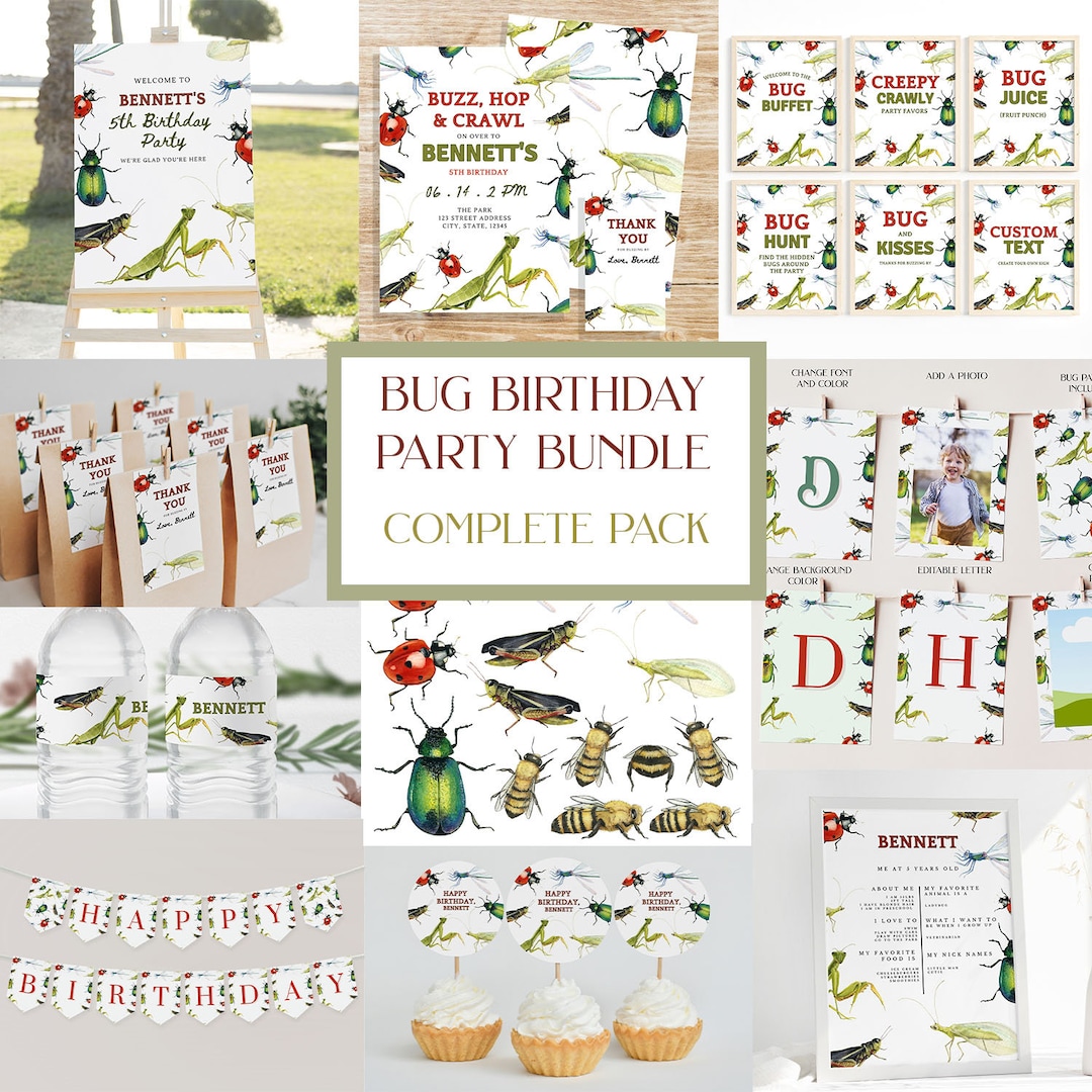 Bug Birthday Party Bundle Insect Birthday Invitation Bundle Boy ...