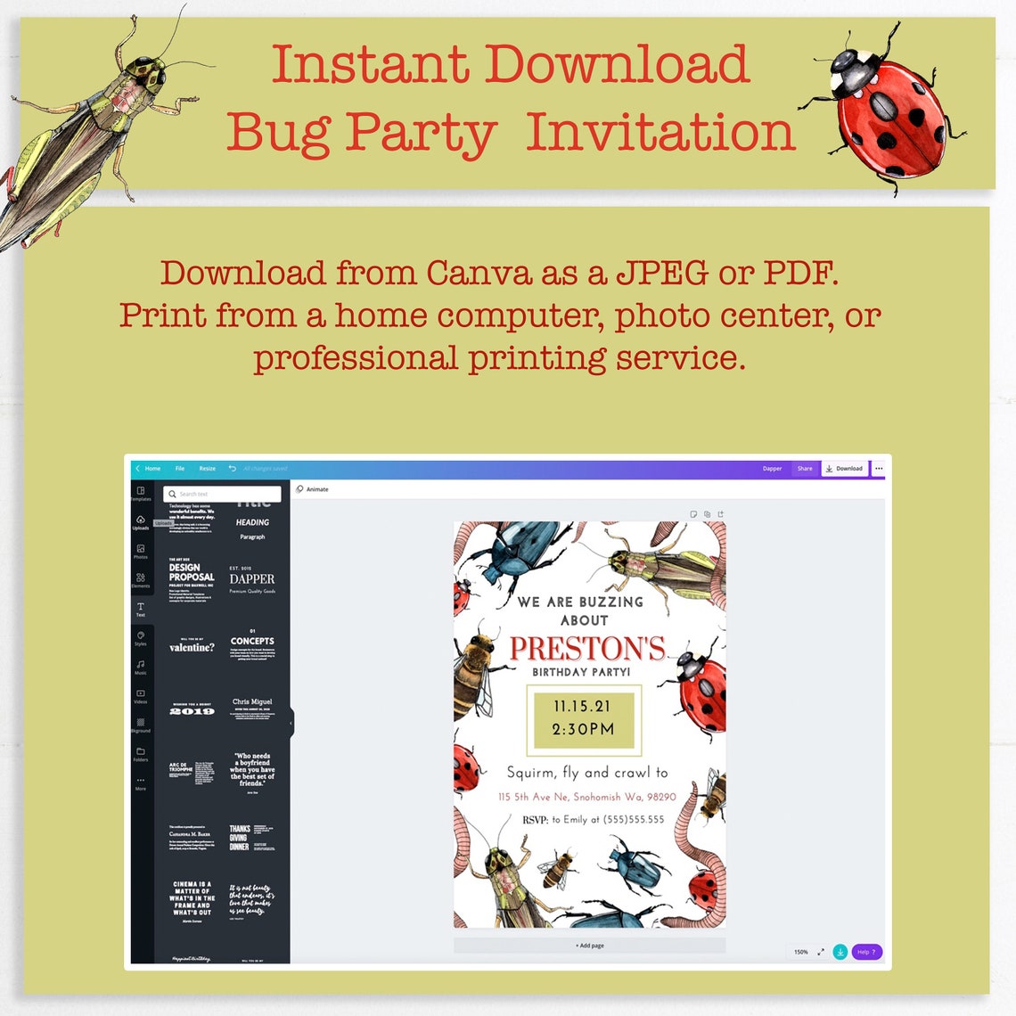 Bug Birthday Invitation Bug Invitation Bug Party Invitation - Etsy