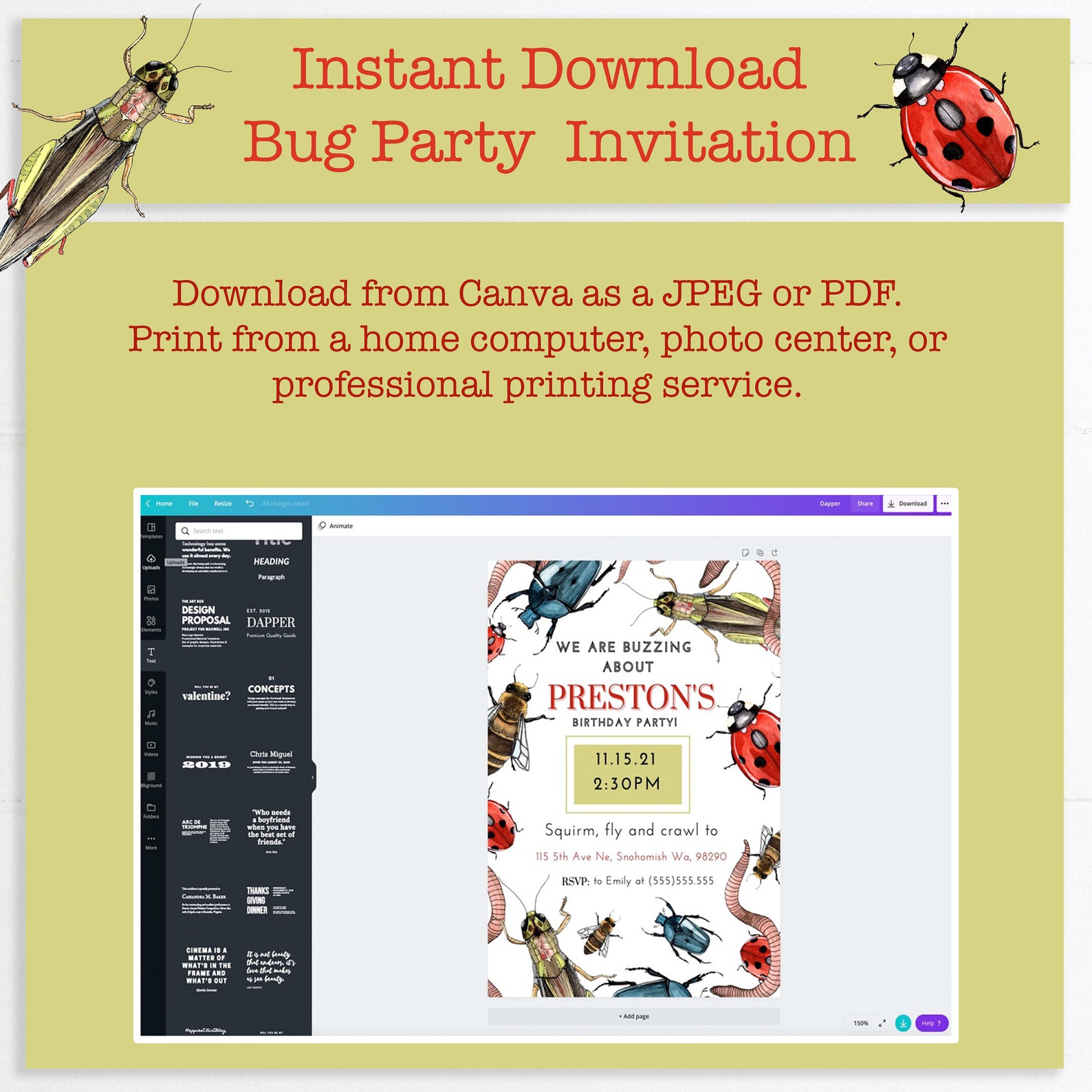 Bug Birthday Invitation Bug Invitation Bug Party Invitation - Etsy