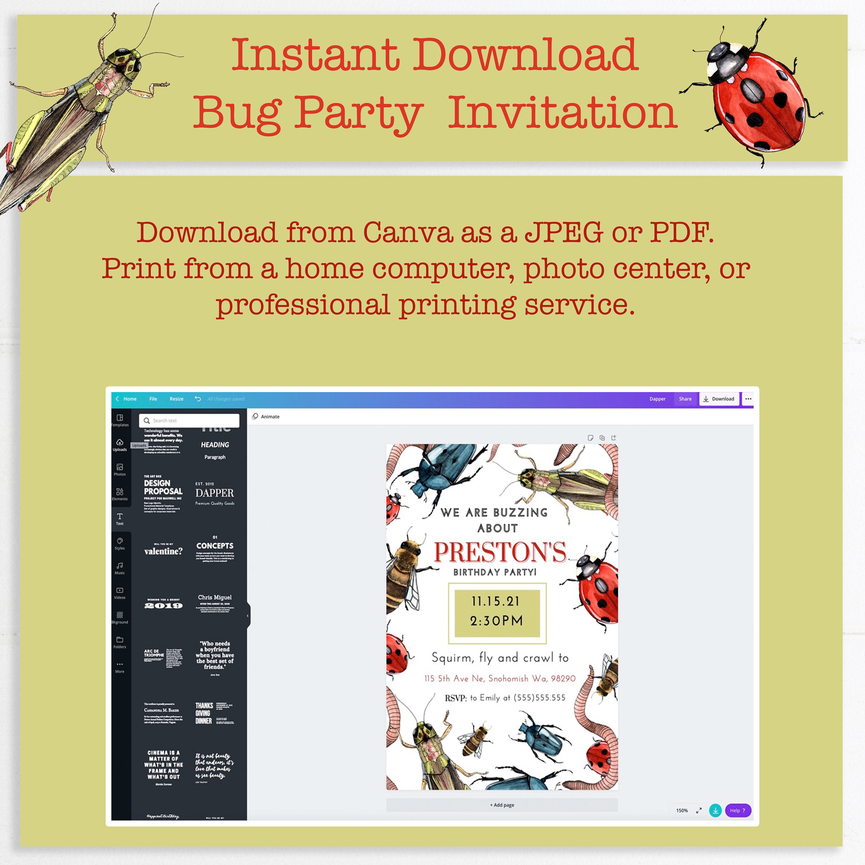 Bug Birthday Invitation Bug Invitation Bug Party Invitation - Etsy UK